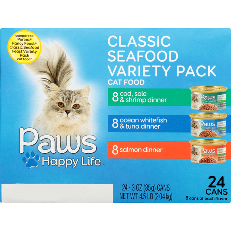 Paws Happy Life Cat Food, Classic Seafood, Variety Pack (24 each ...