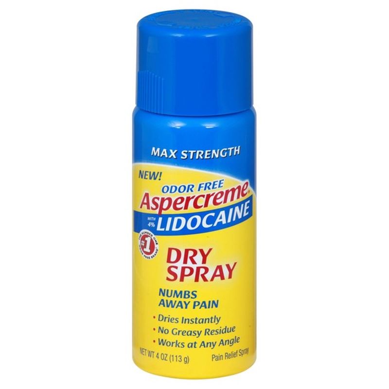 Aspercreme Pain Relief Spray, Dry, with 4% Lidocaine, Max Strength (4 ...
