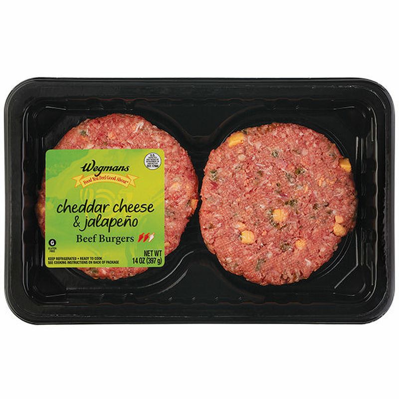 Wegmans Cheddar Cheese & Jalapeno Beef Burgers, 2 Pack | Wegmans