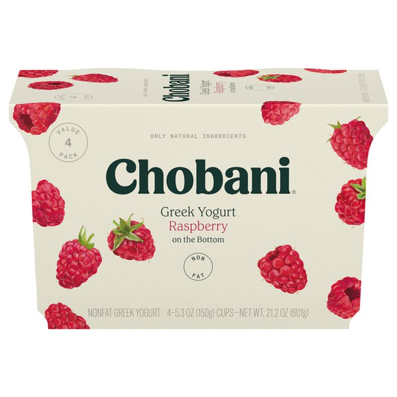 Chobani Yogurt, Greek, Nonfat, Raspberry on the Bottom, 4 Value Pack ...