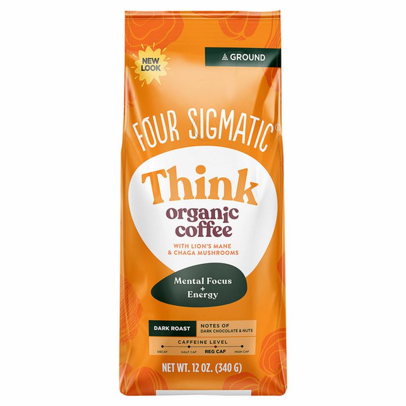 Four Sigmatic Coffee, Ground, Organic, Dark Roast, Mushroom, Think ...