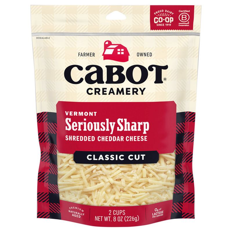Cabot Shredded Cheddar Cheese, Vermont Seriously Sharp, Classic Cut ...