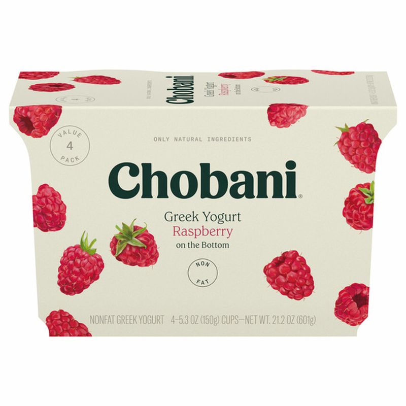 Chobani Yogurt, Greek, Nonfat, Raspberry on the Bottom, 4 Value Pack ...